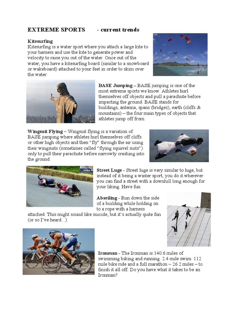 Extreme Sports Icebreakers Reading Comprehension Exercises - 42856 | PDF