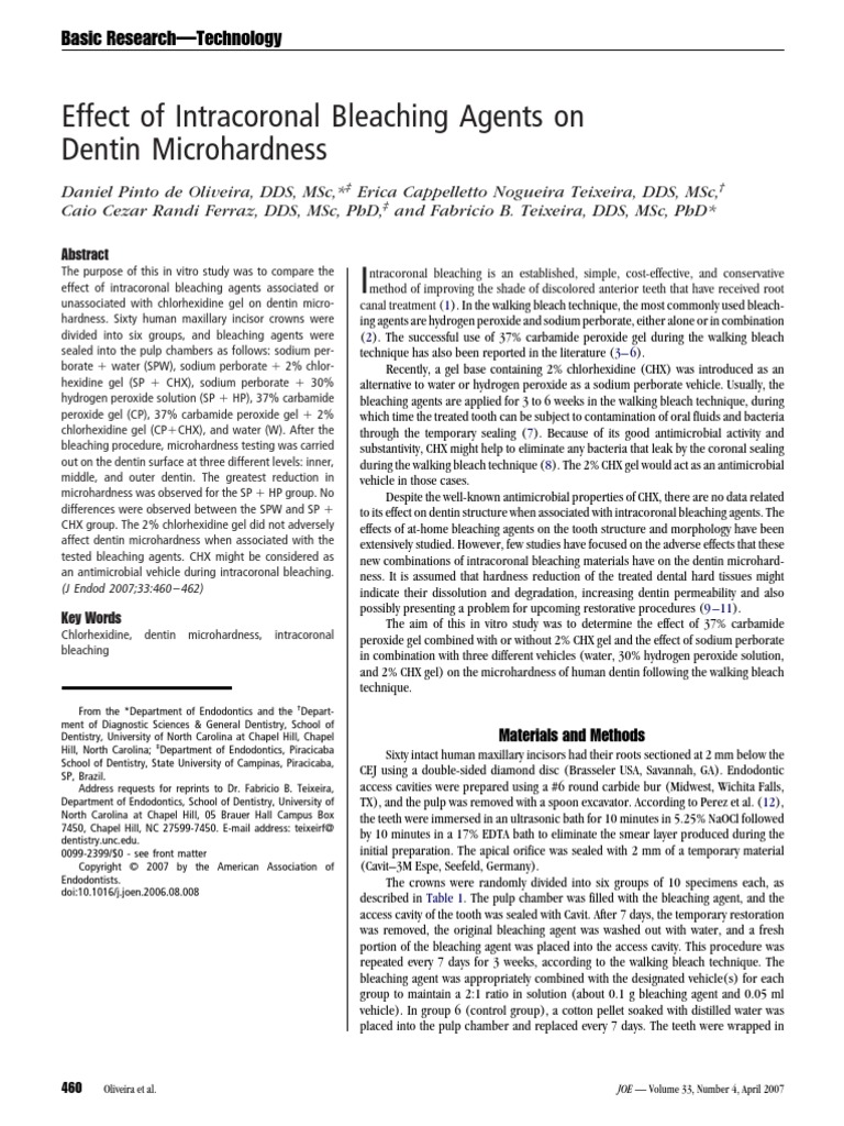 Effect of Intracoronal Bleaching Agents On Dentin Microhardness | PDF ...