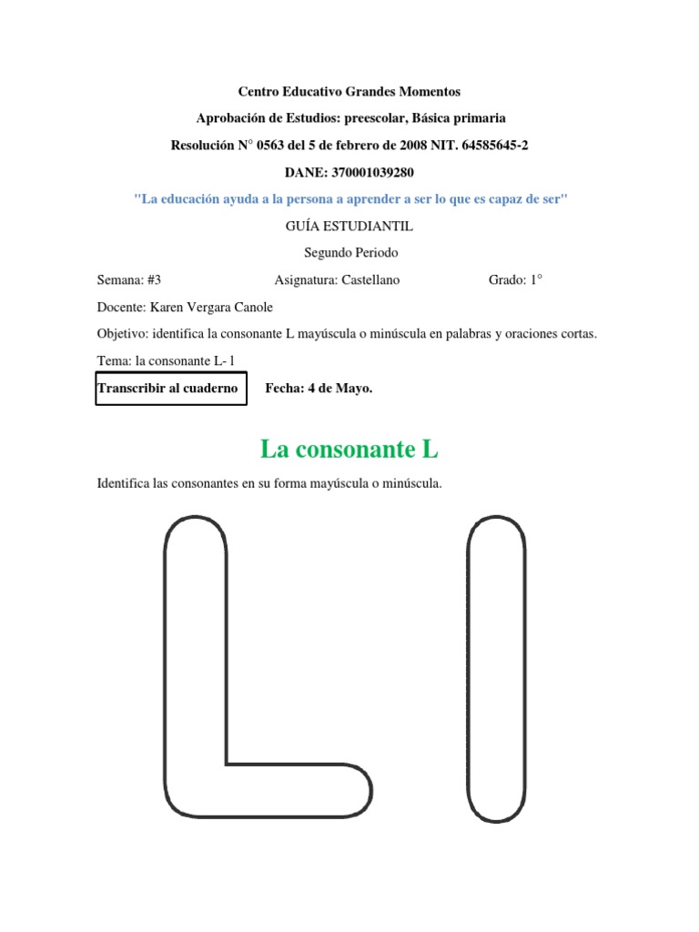 Actividades con la consonante L para 1° | PDF | Artes del Lenguaje y ...