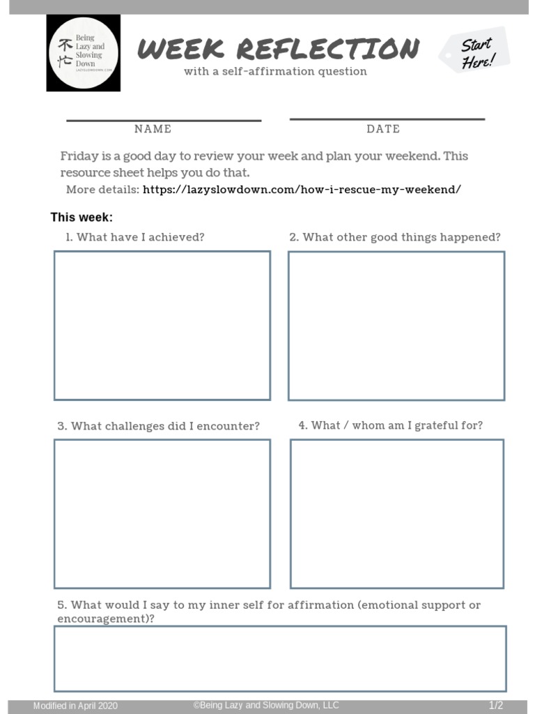 Week Reflection: Start Here! | PDF