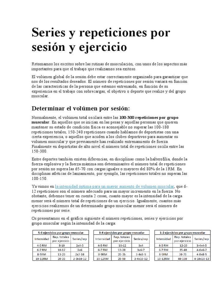 Series y Repeticiones Por Sesión y Ejercicio | PDF