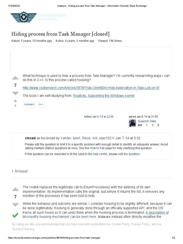 Malware - Hiding Process From Task Manager - Information Security Stack Exchange | PDF | Malware ...