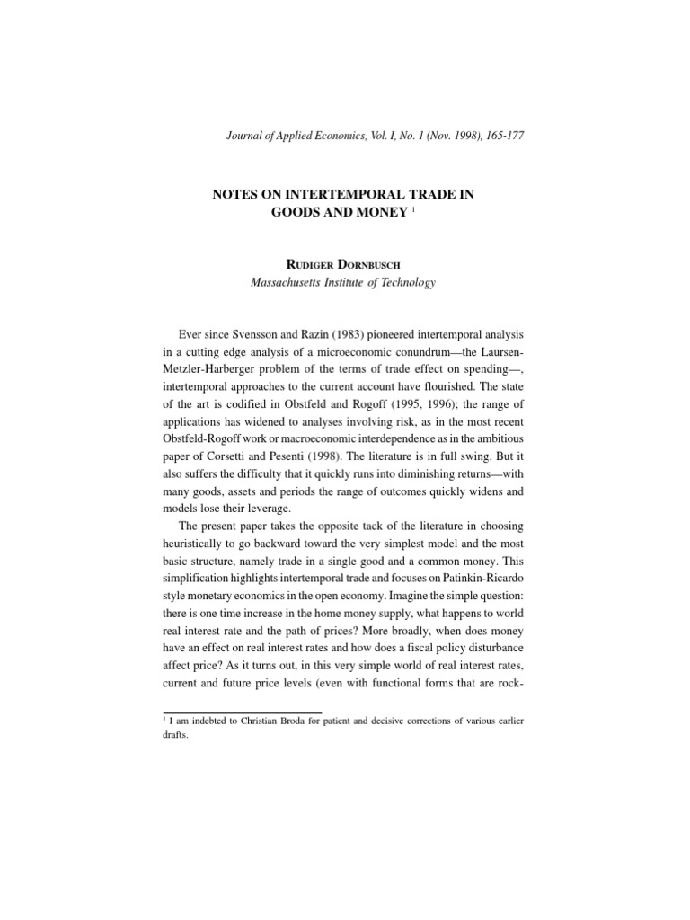 Notes On Intertemporal Trade in Goods and Money: Journal of Applied ...
