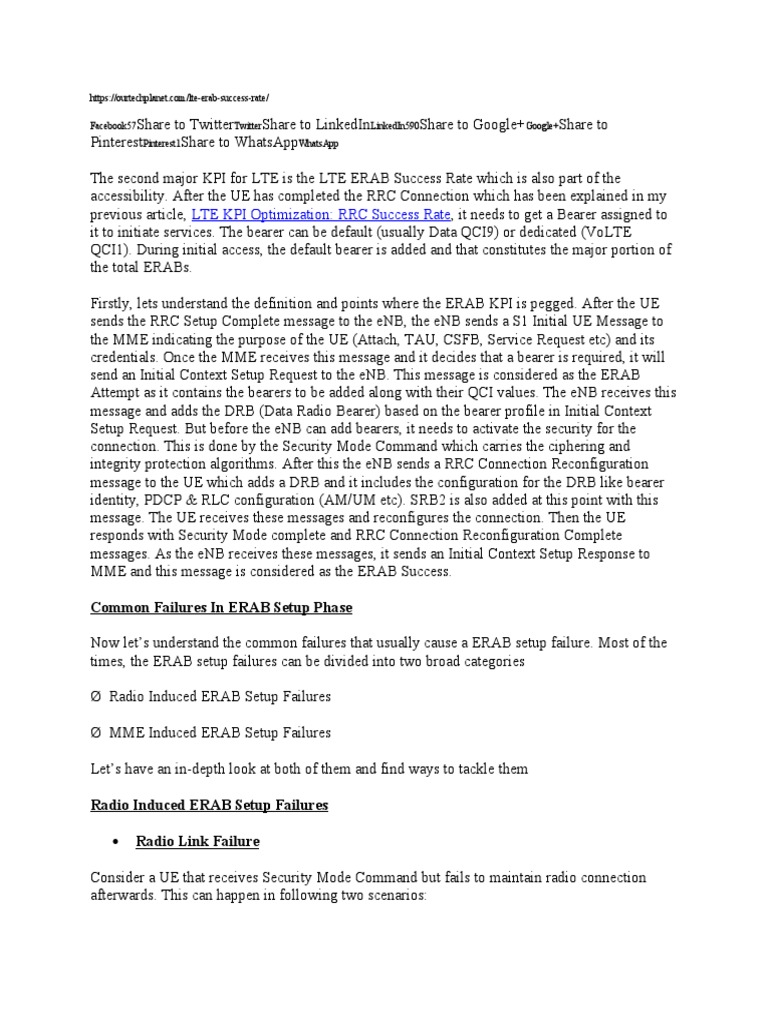 LTE KPI Optimization: RRC Success Rate: Common Failures in ERAB Setup ...