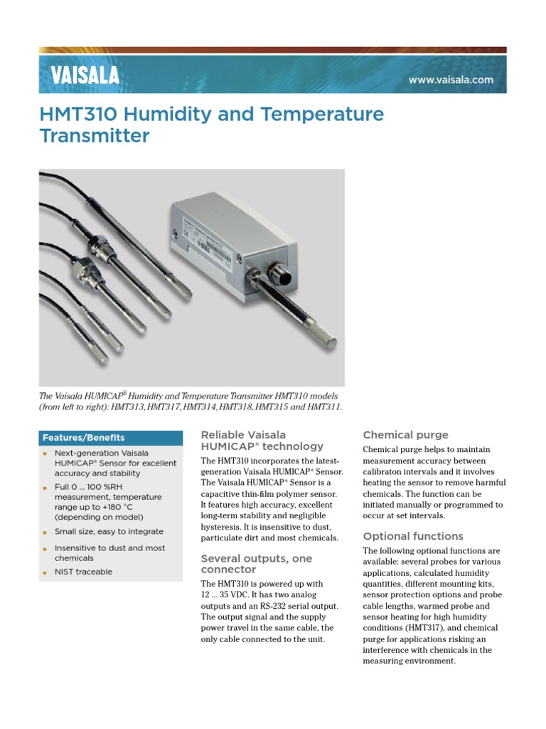 HMT310 Humidity and Temperature Transmitter: Reliable Vaisala HUMICAP ...