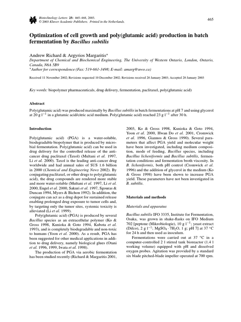Optimization of Cell Growth and Poly (Glutamic Acid) Production in ...