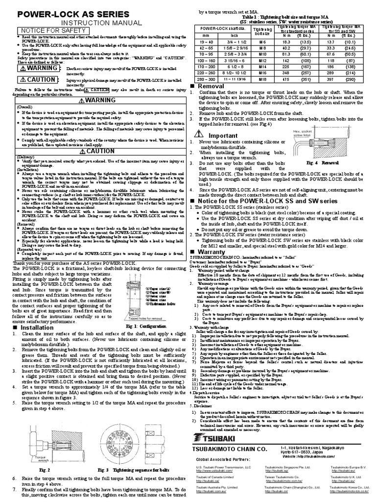 Power-Lock AS Series Installation Guide | PDF | Screw | Lubricant