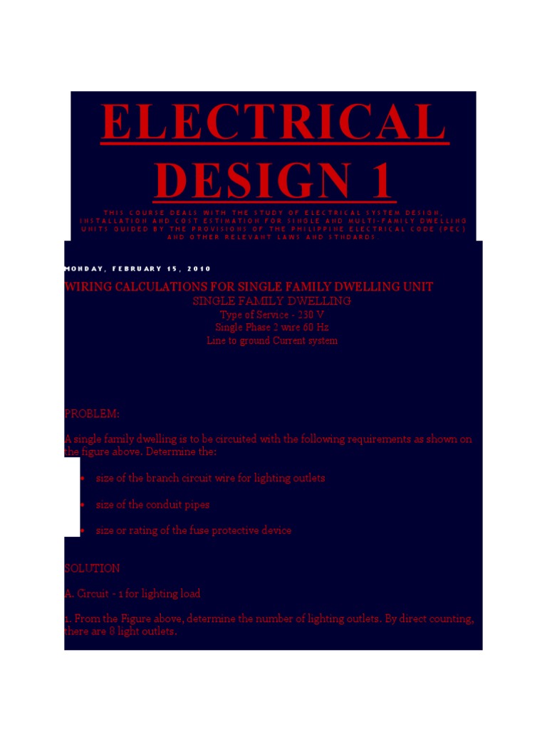 Electrical Design 1: Wiring Calculations For Single Family Dwelling ...