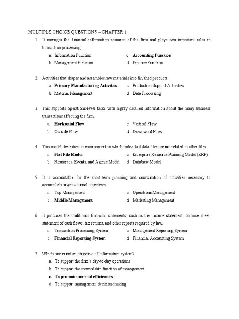 Multiple Choice Questions Chapter 1 | PDF | Information System | Databases