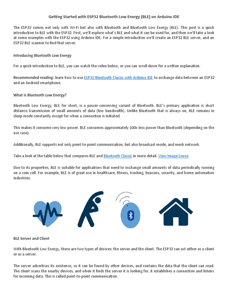 Getting Started With Esp32 Bluetooth Low Energy Ble On Arduino Ide Pdf System Software