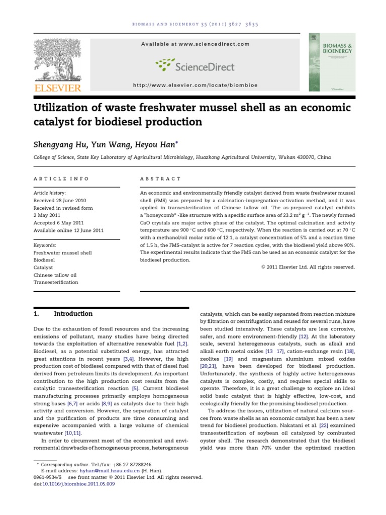 Utilization of Waste Freshwater Mussel Shell As An Economic Catalyst ...