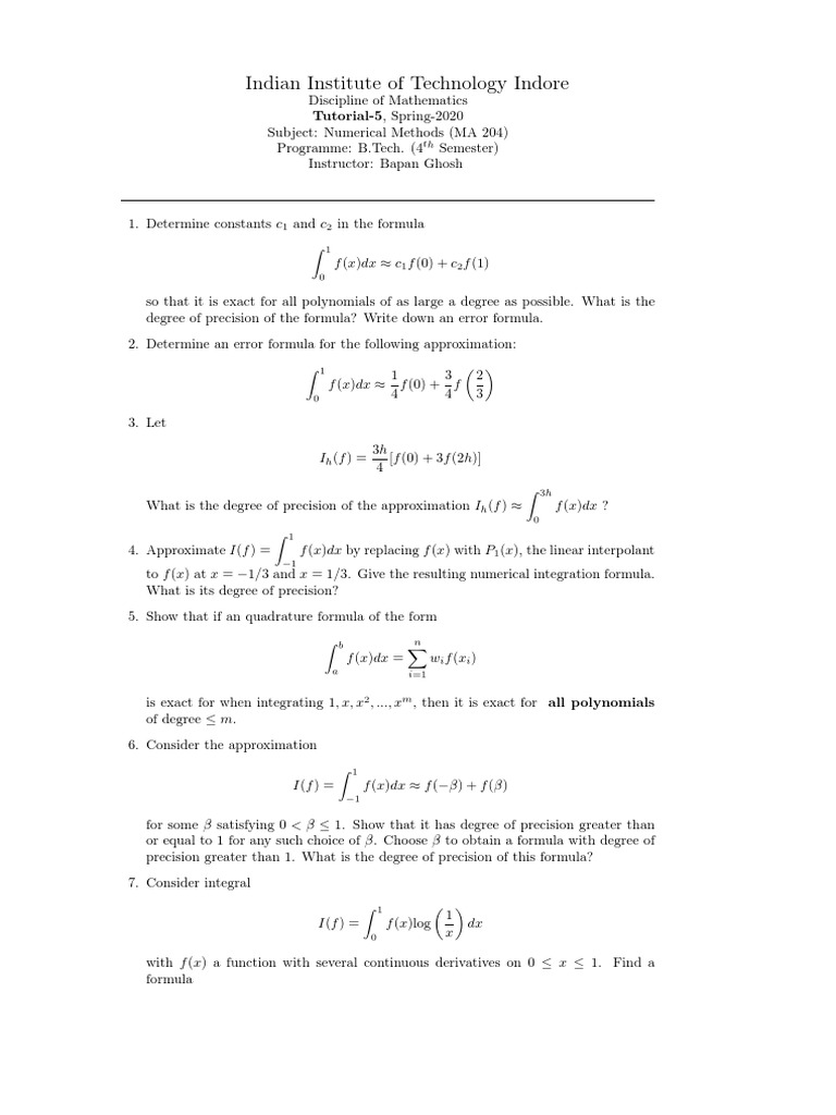 Tutorial 5 - MA 204 PDF | PDF | Mathematics Of Computing | Mathematical ...