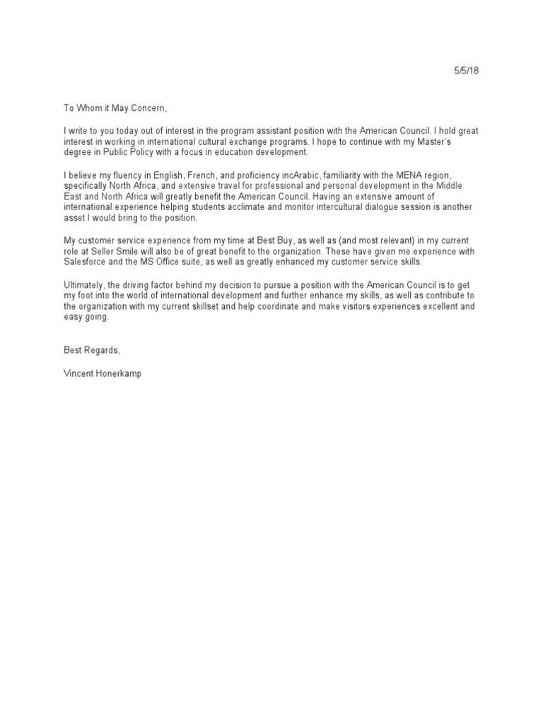 American Council Cover Letter | PDF