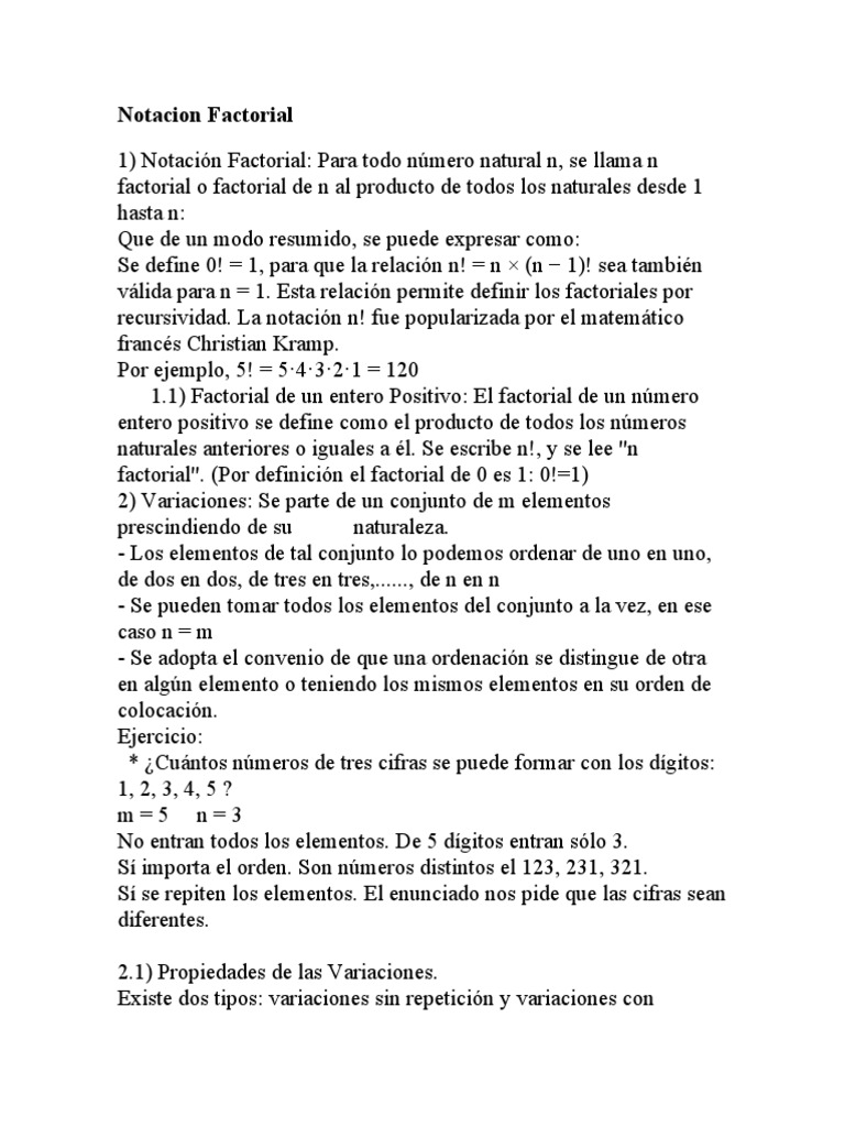 Notacion Factorial | PDF | Multiplicación | Conjunto (Matemáticas)
