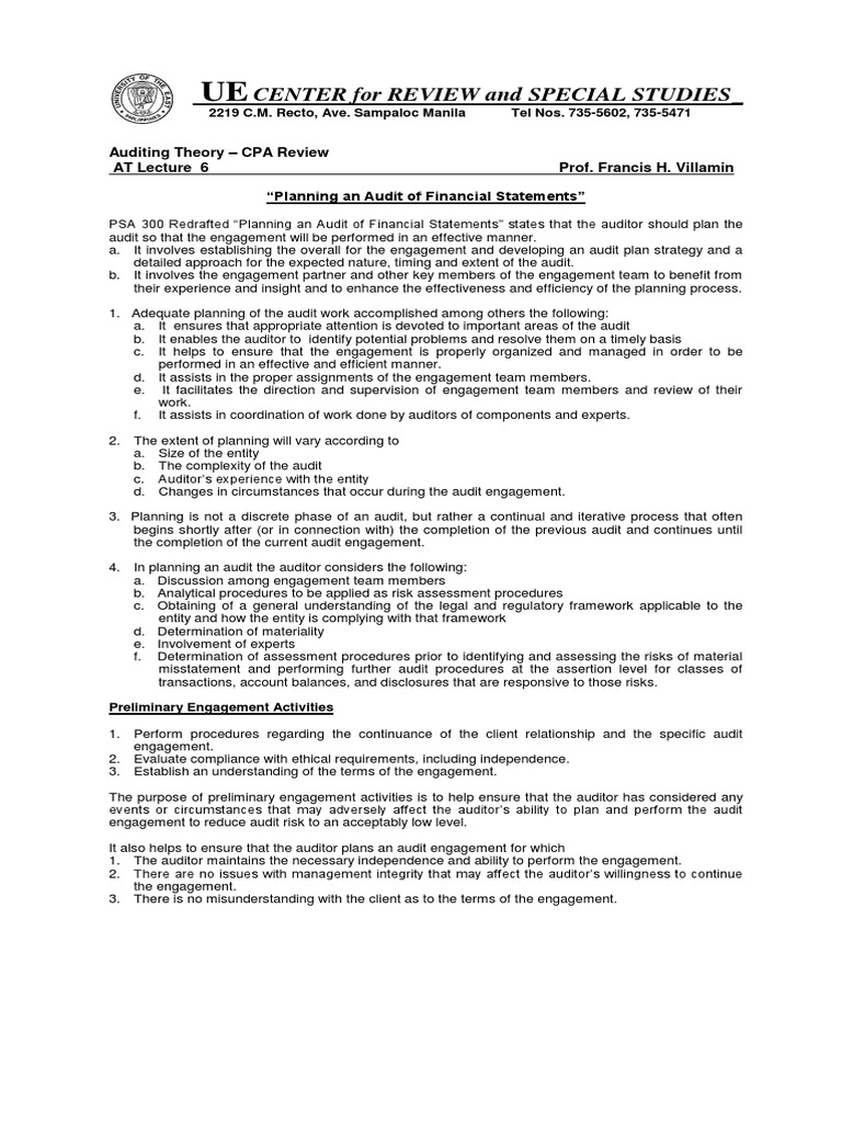 AT Lecture 6 - Planning An Audit of FS June 2020 | PDF | Financial ...