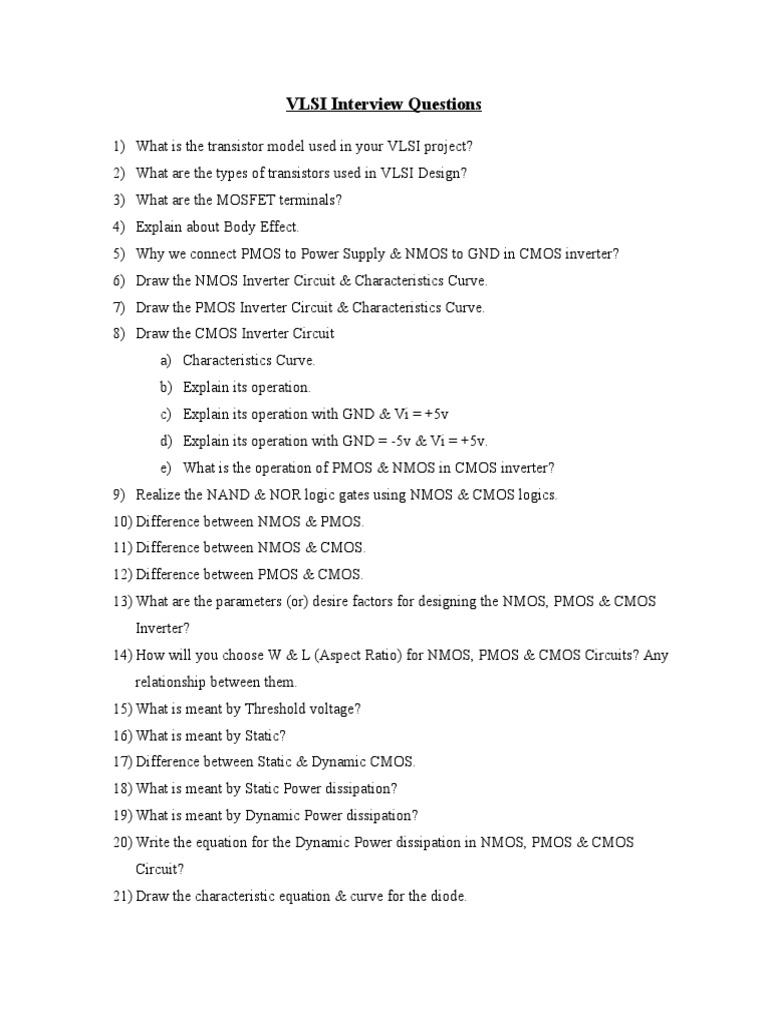Vlsi Interview Questions Pdf Cmos Mosfet 