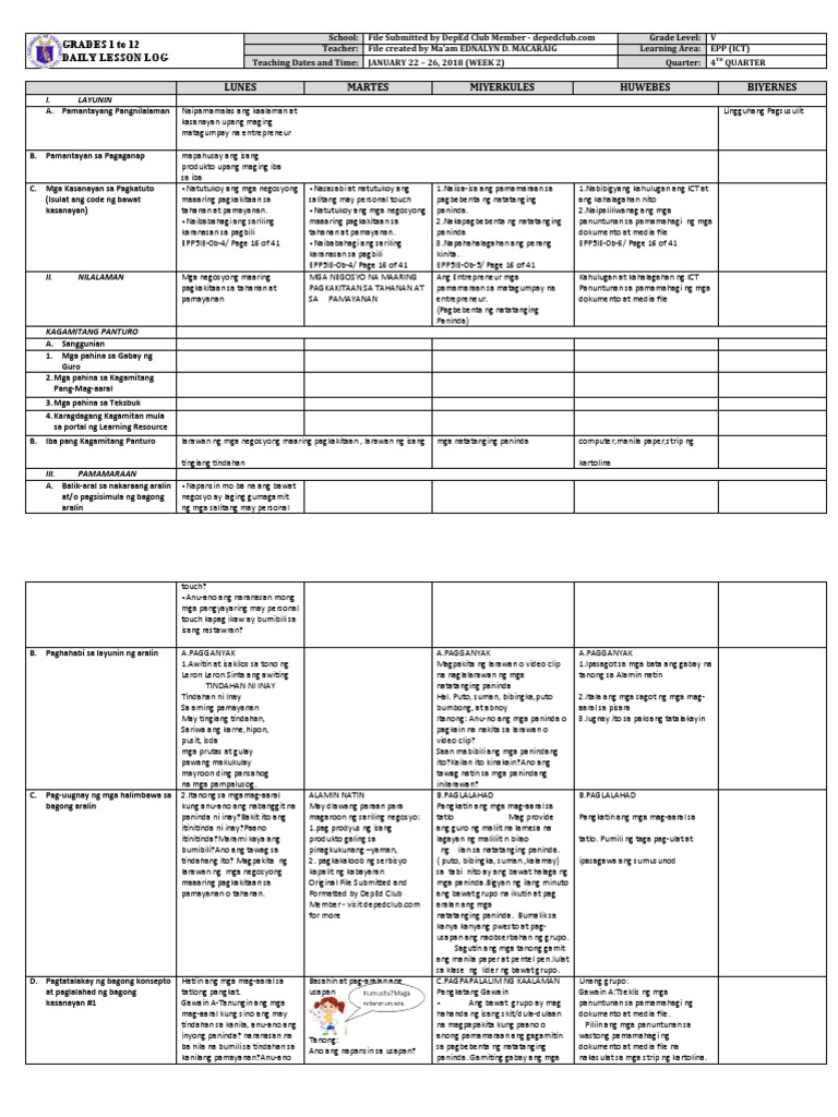 DLL - Epp 5 - Q4 - W2 | PDF
