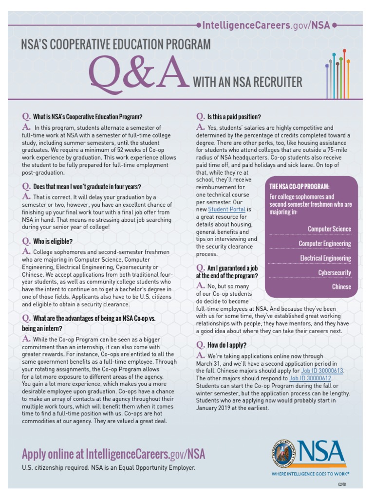 Nsa'S Cooperative Education Program With An Nsa Recruiter | PDF