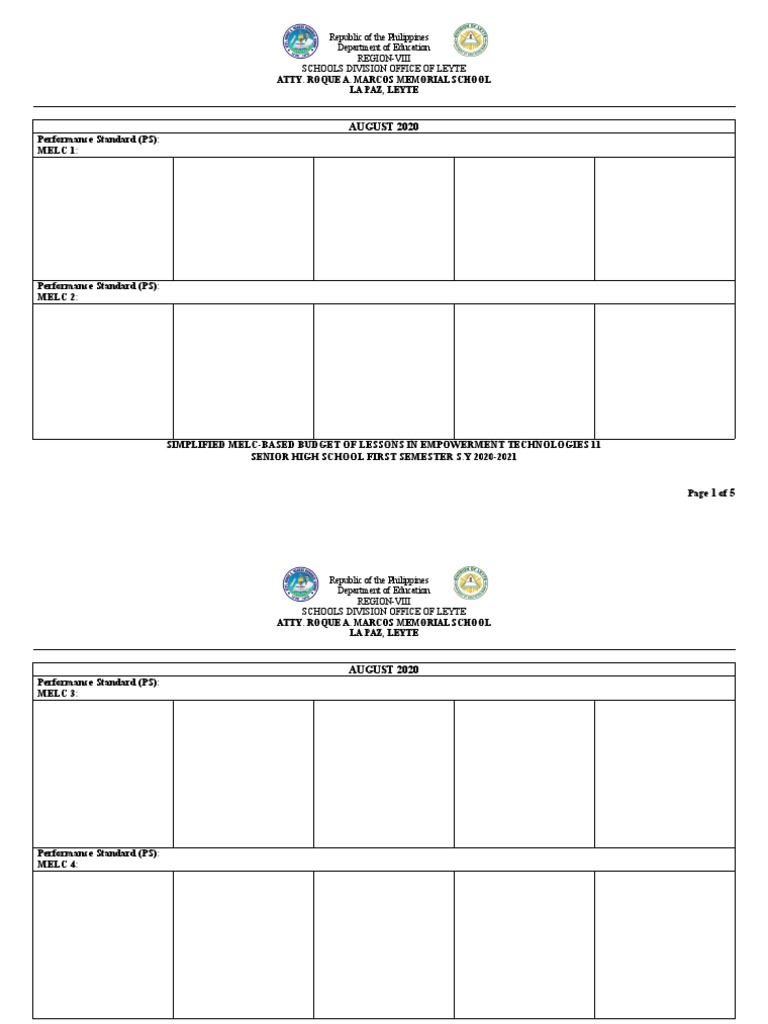 SHS Budget of Lessons Template | PDF | Philippines | Further Education