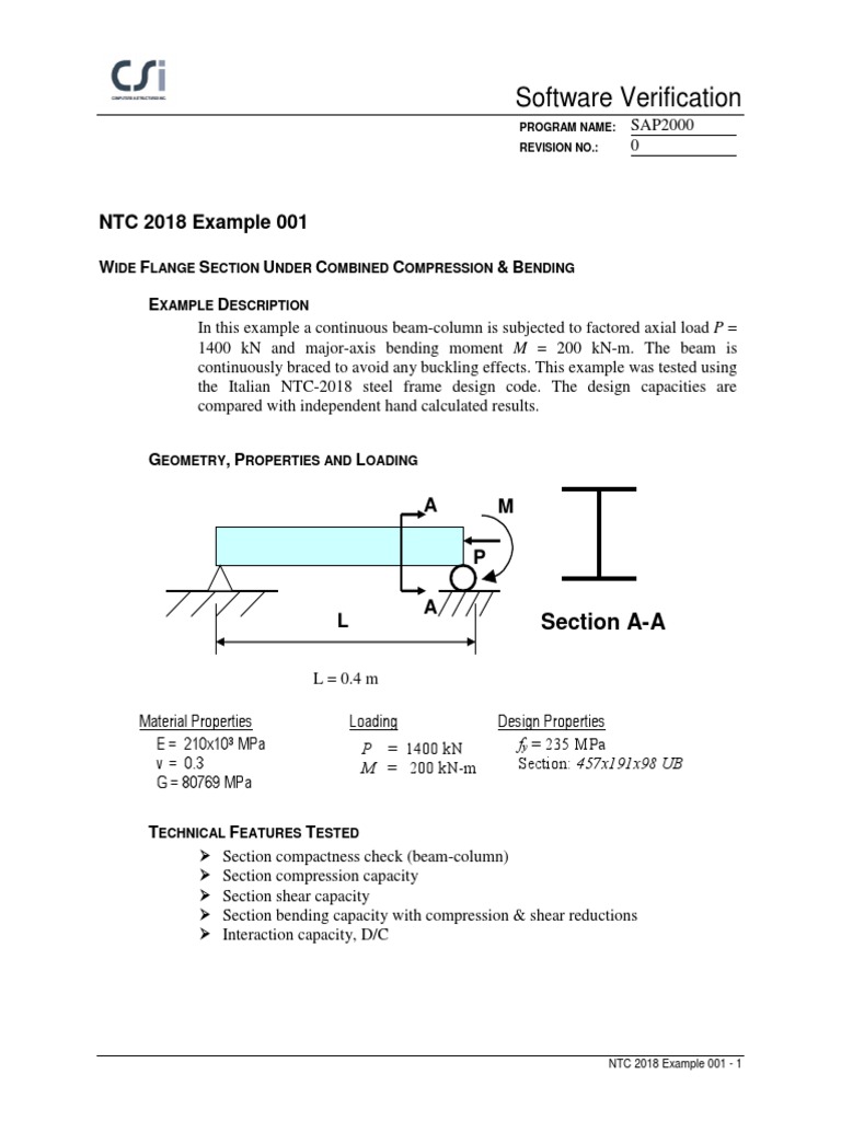 Software Verification: NTC 2018 Example 001 | PDF | Bending | Buckling