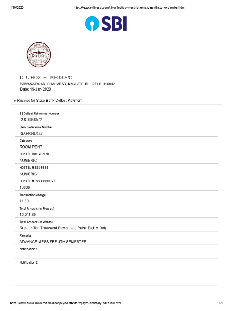 Dtu Mess Fee 4th Sem | PDF