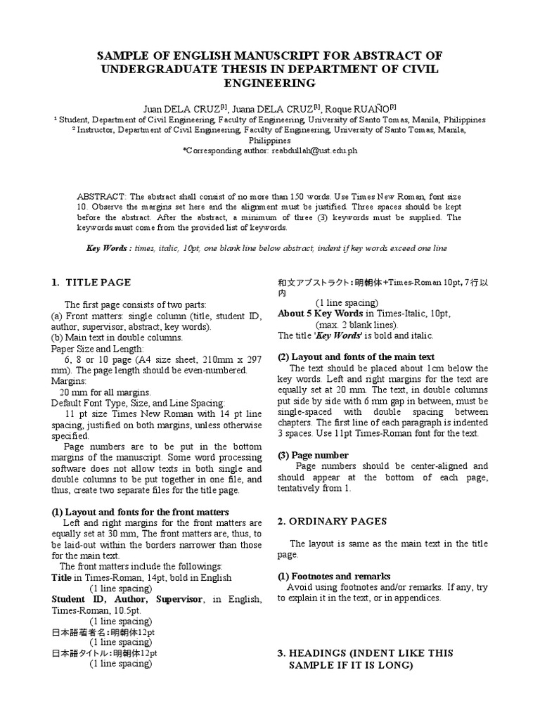 Sample of English Manuscript For Abstract of Undergraduate Thesis in ...