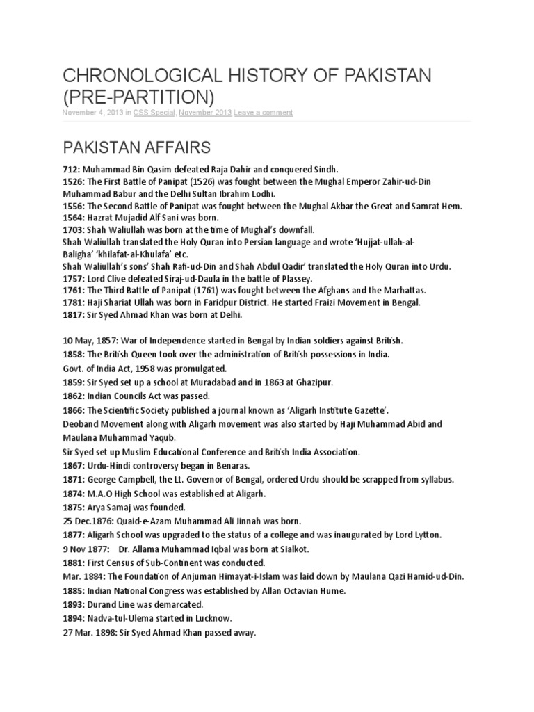 Chronological History of Pakistan | PDF | All India Muslim League ...