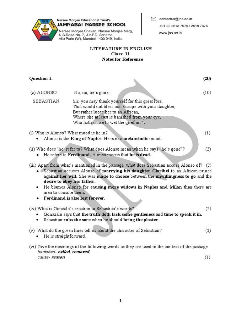 Grade 11 Literature in English Notes | PDF | The Tempest Grade 11 Literature in English Notes | PDF | The Tempest