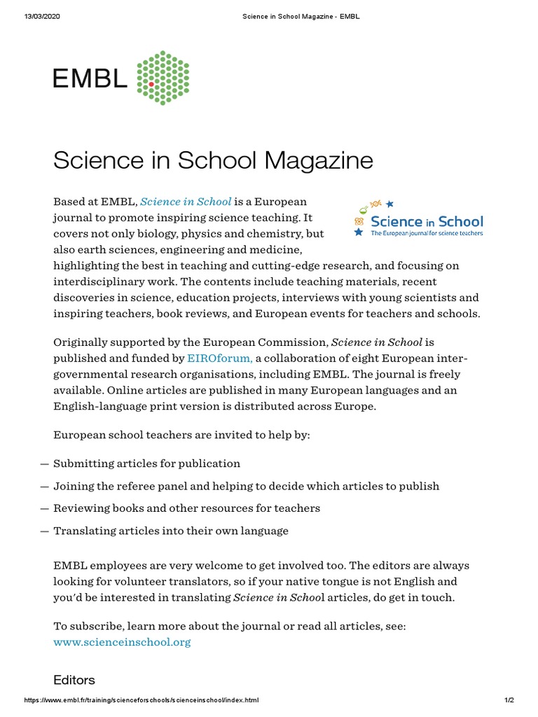 Science in School Magazine - EMBL | PDF