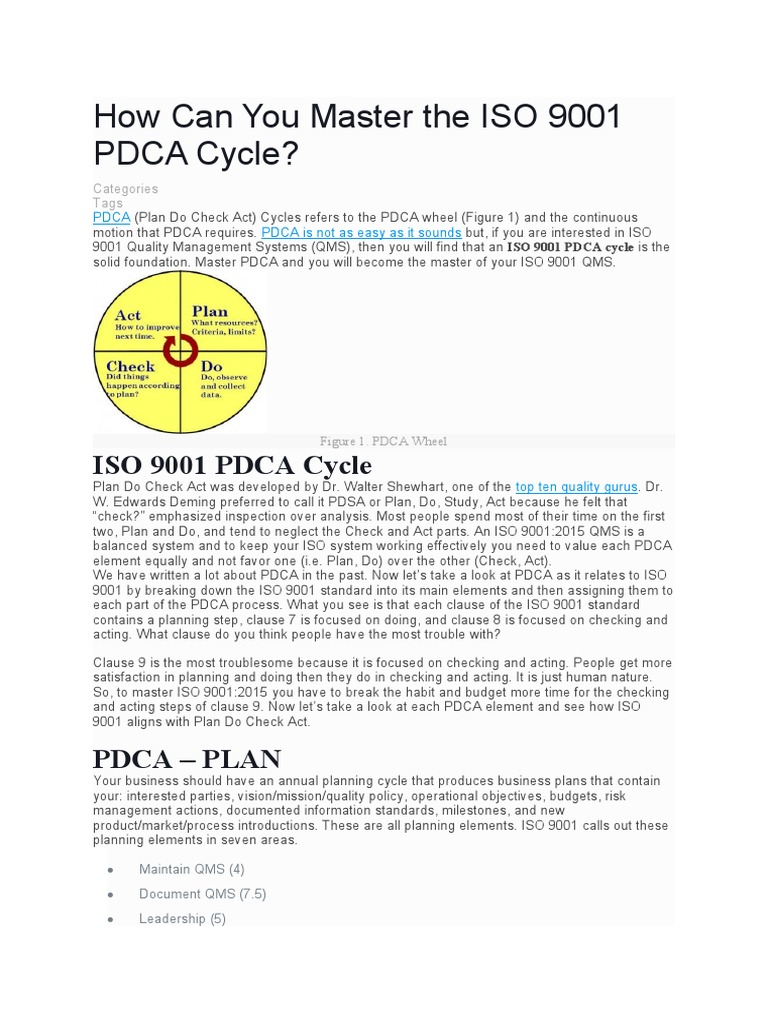 How Can You Master The ISO 9001 PDCA Cycle | PDF | Iso 9000 | Quality ...
