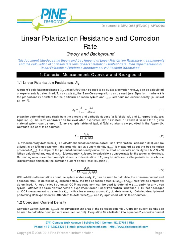 Linear Polarization Resistance and Corrosion Rate | Download Free PDF ...