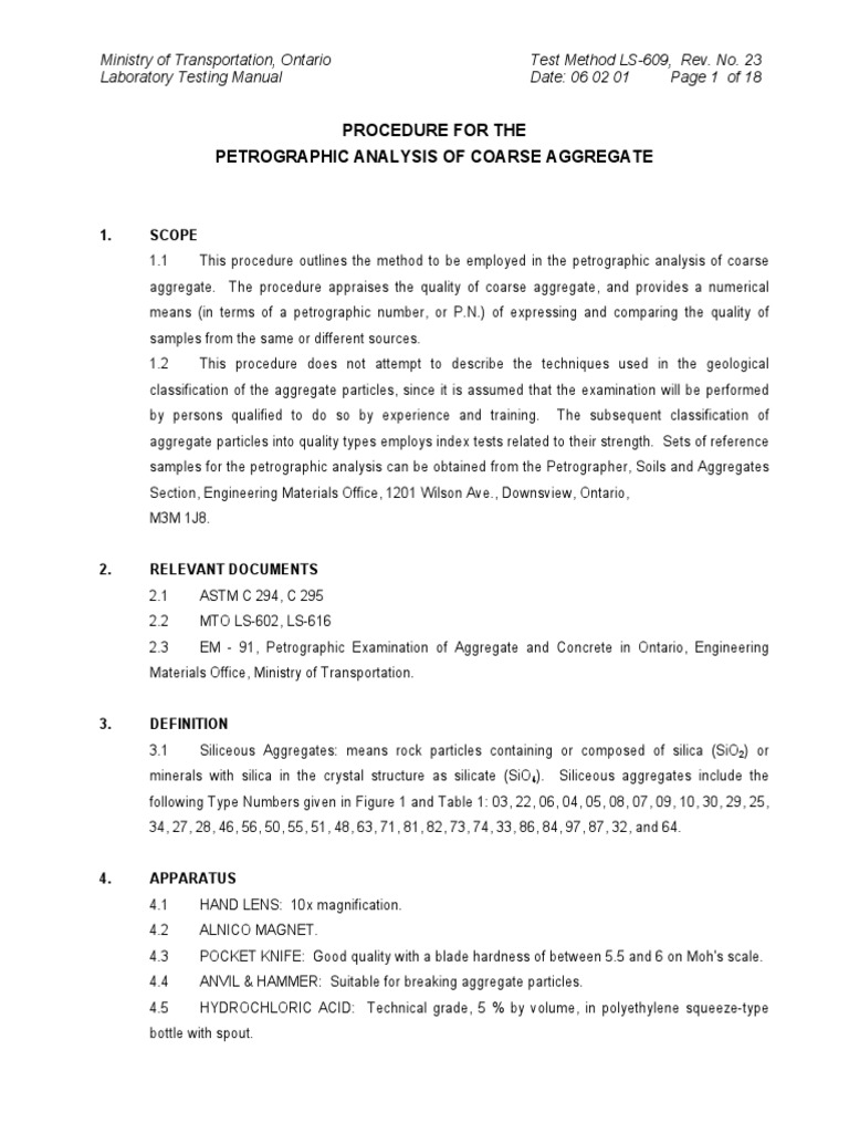 Procedure For The Petrographic Analysis of Coarse Aggregate | PDF ...