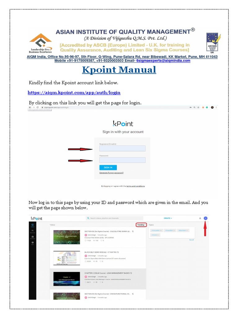 Login Instructions for Accessing Online Training Videos on the Kpoint Platform | PDF