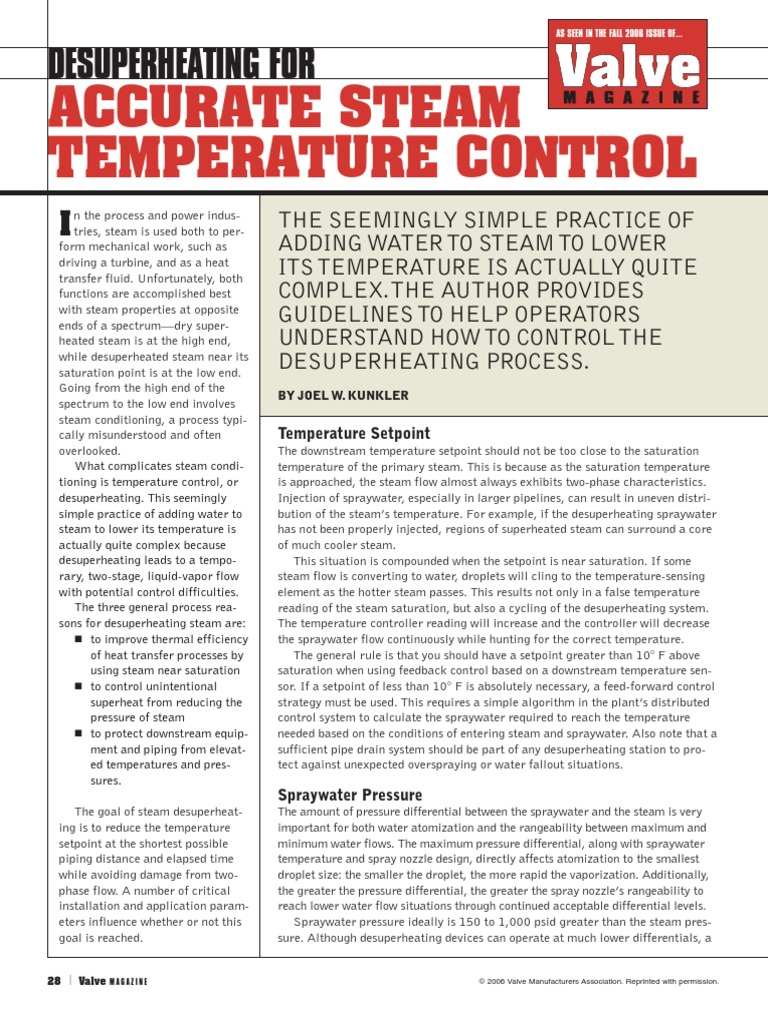 Accurate Steam Temperature Control: Desuperheating For | Download Free ...