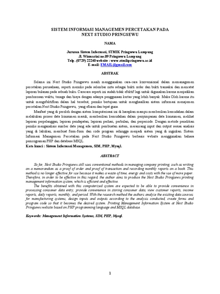 Managemen Percetakan Next Studio | PDF