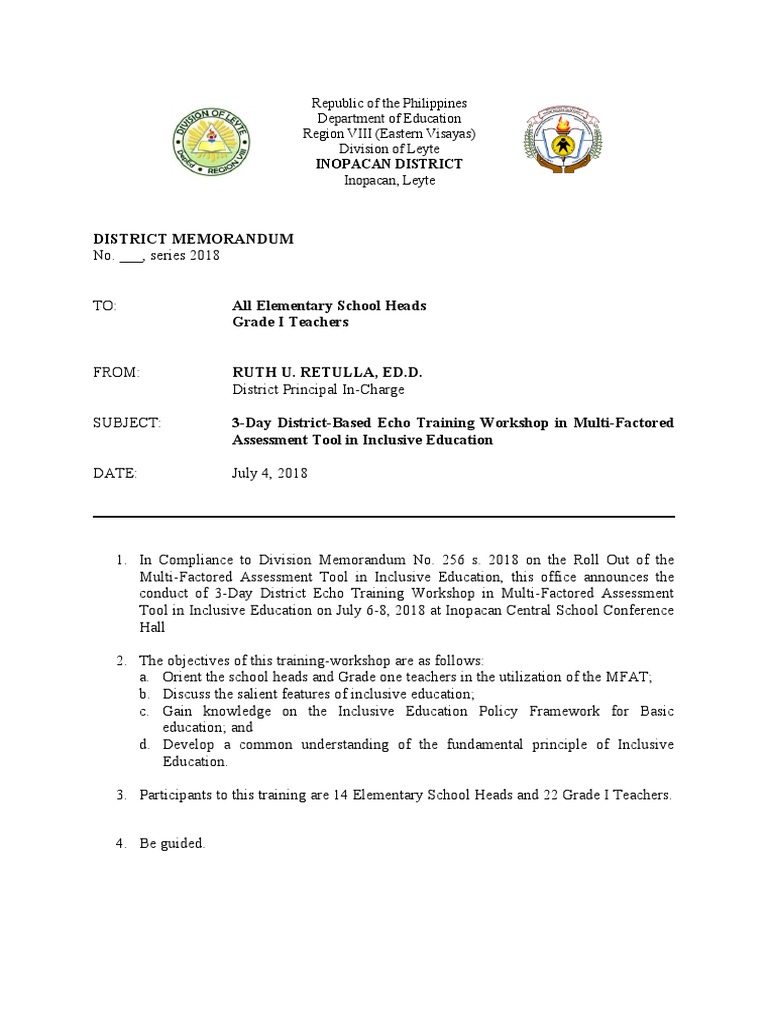 Memo - School - Conduct Training | PDF