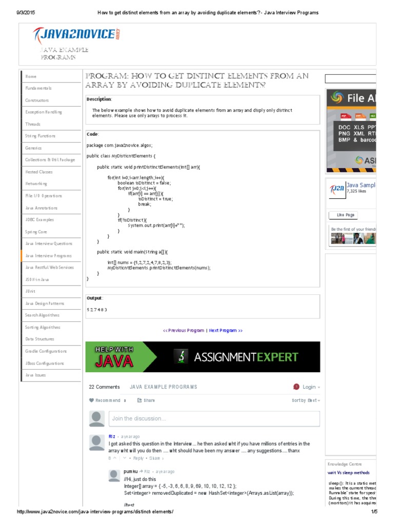 How To Get Distinct Elements From An Array By Avoiding Duplicate Elements Java Interview