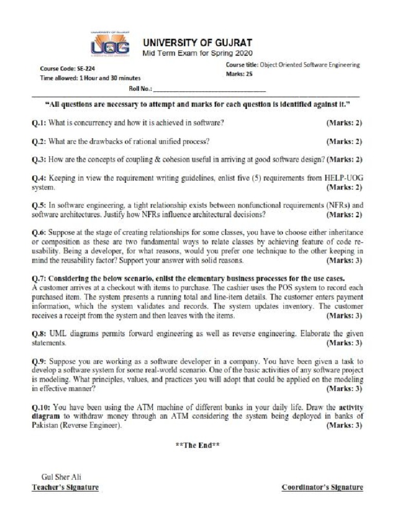 OOSE - Mid-Term - Question Paper - Spring 2020 - Online | PDF