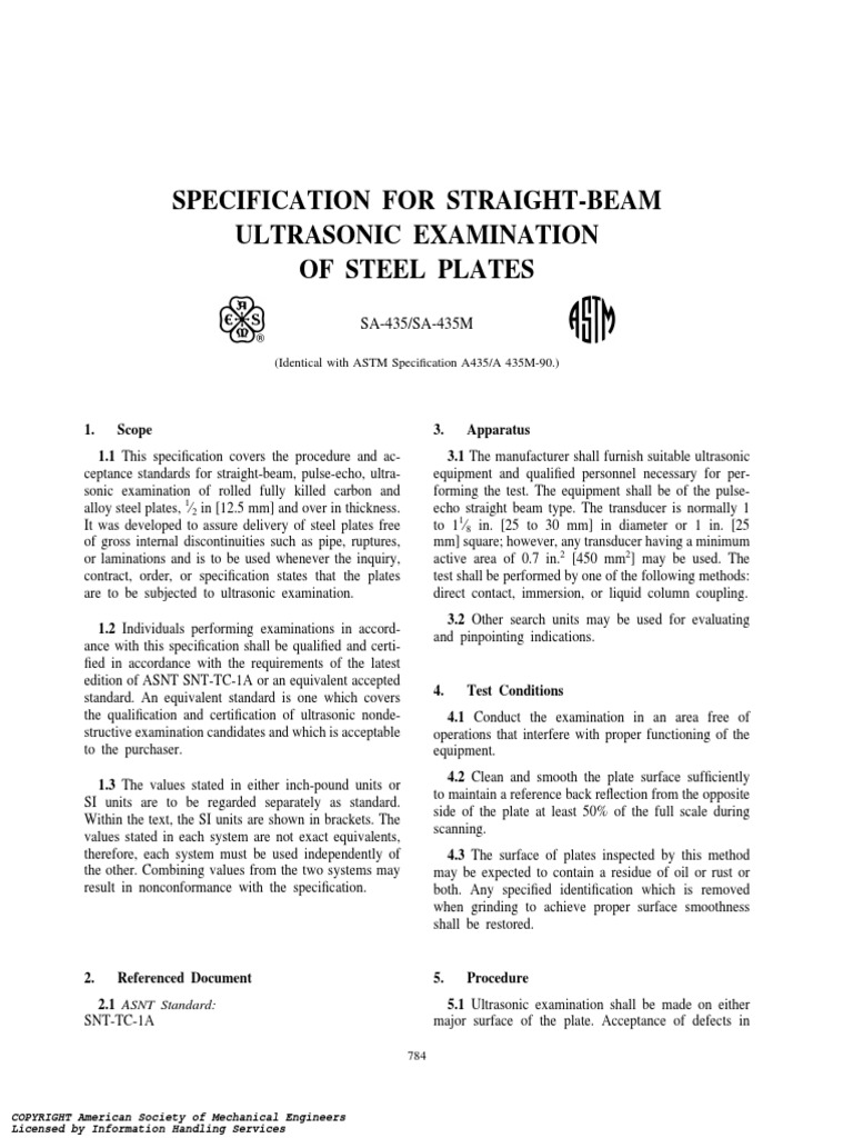 Section II A SA-435 - SA-435M | PDF | Specification (Technical Standard) | Ultrasound