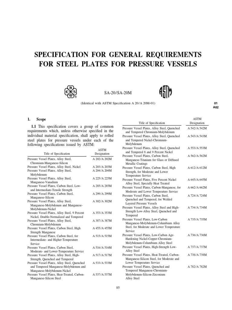 SA-20 Specification for Pressure Vessels | PDF | Heat Treating | Steel