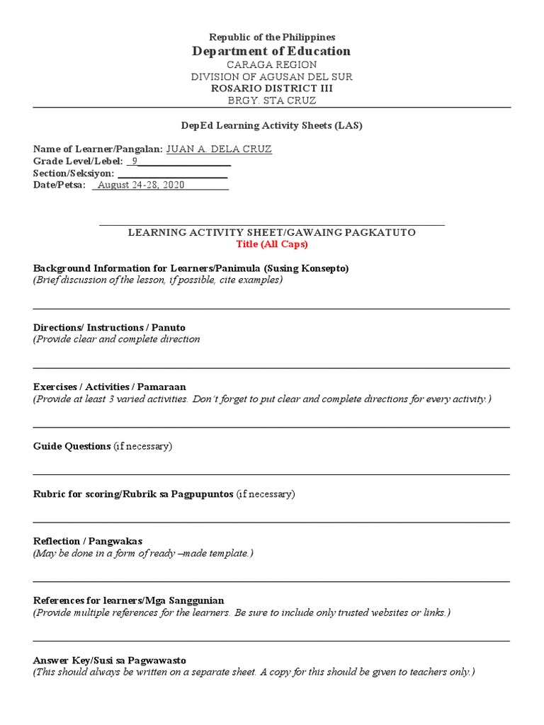 Learning Activity Sheet LAS Template | PDF | Education Theory | Pedagogy