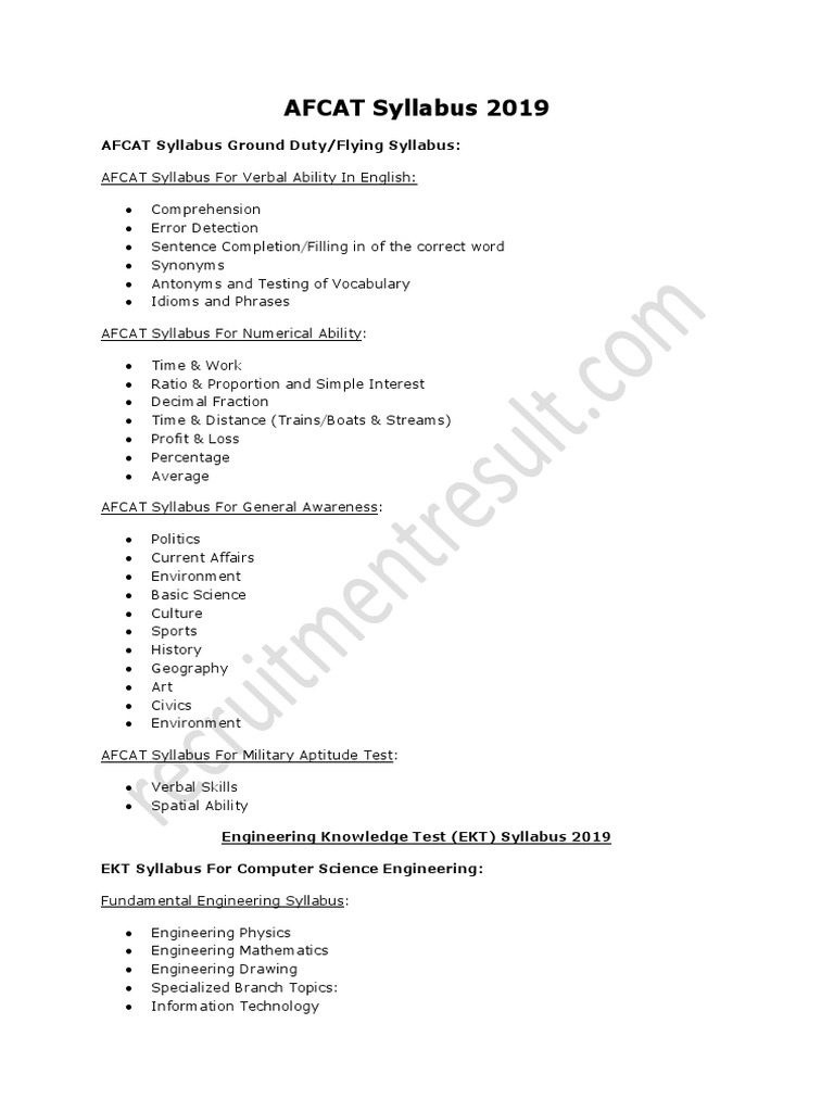 AFCAT & EKT Syllabus 2019 Guide | PDF | Engineering | Instrumentation