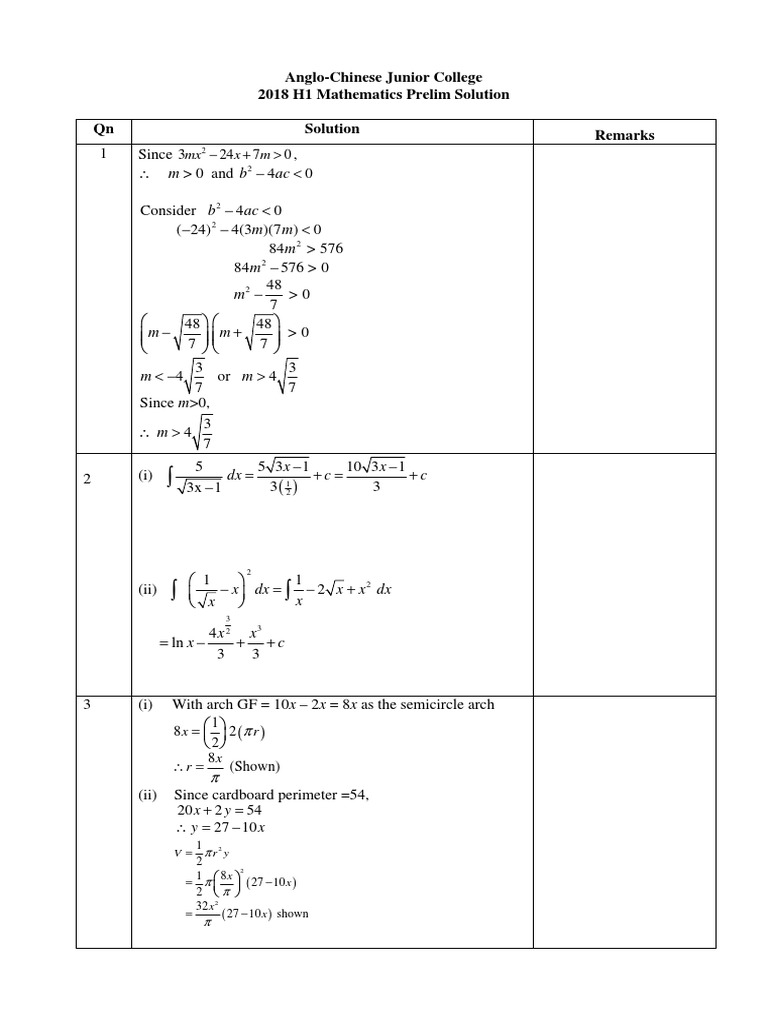 ACJC H1 MATH Solution | PDF | Variance | Statistical Theory