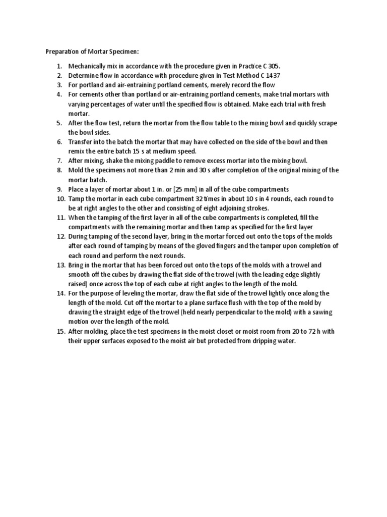 Mortar Preparation Procedure Guide | PDF | Mortar (Masonry) | Building ...
