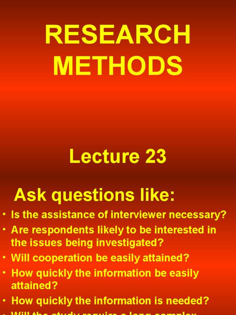 RMM Lecture 23 Tools For Data Collection | PDF | Questionnaire | Question