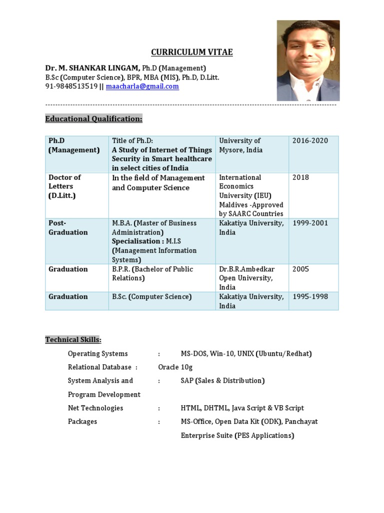 Shankar - Curriculum Vitae 2020 | PDF | International Standard Serial Number | Internet Of Things