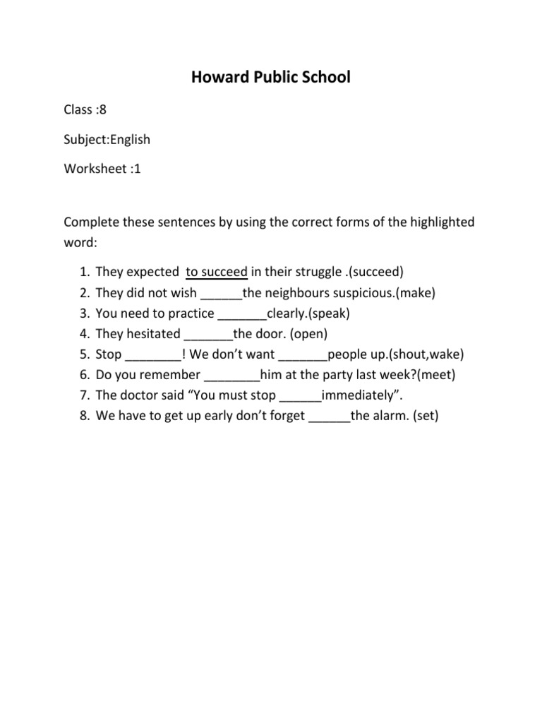 Class 8 Eng Worksheet 1 PDF | PDF