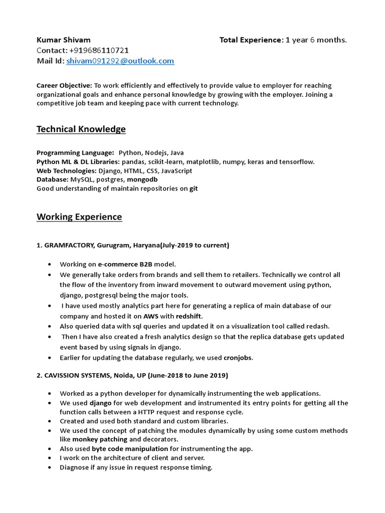Shivam Resume | PDF | Postgre Sql | Databases