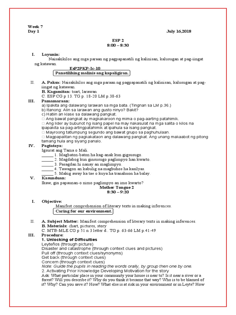 Lesson Plan Week 7 | PDF