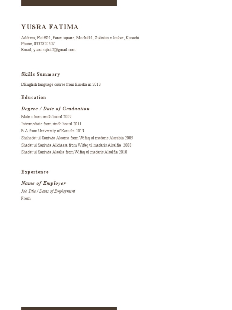 Yusra Fatima: Skills Summary | PDF